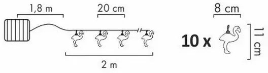 LED Solární dekorační řetěz 10xLED/1,2V 300 mAh 3,8 m IP44 plameňák