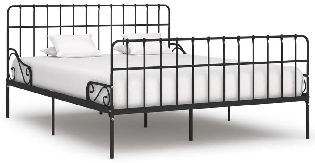 284614 vidaXL Rám postele s laťkovým roštem černý kov 200 x 200 cm