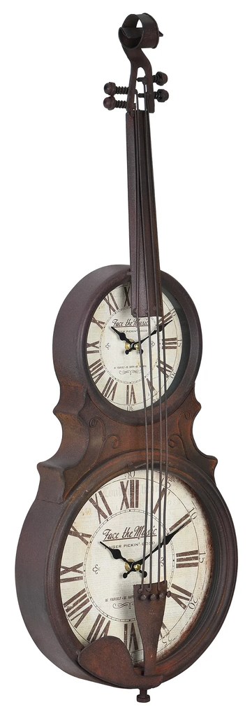 [en.casa]® Nástěnné hodiny ve tvaru smyčcového hudebního nástroje - analogové - 47 x 6 x 62 cm - barevné - sklo