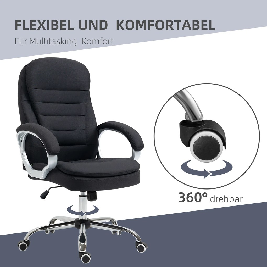 Kancelářská židle Vinsetto s nastavitelnými područkami, ergonomická kancelářská židle, houpací funkce, výškově nastavitelná, černá, len, 64x75x111-12…