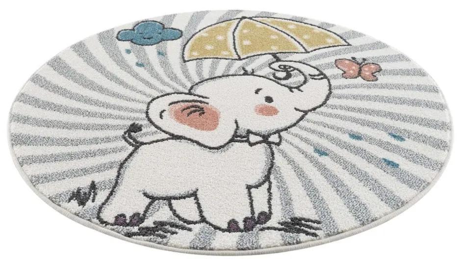 Roztomilý dětský koberec s motivem slůně štěstí krémové barvy