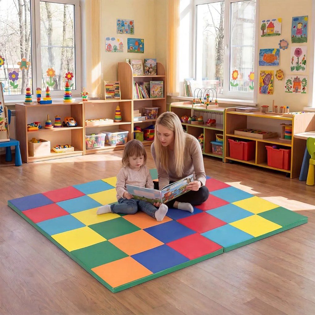 Costway Skládací podložka na hraní pro batolata s umělou kůží a měkkou pěnou