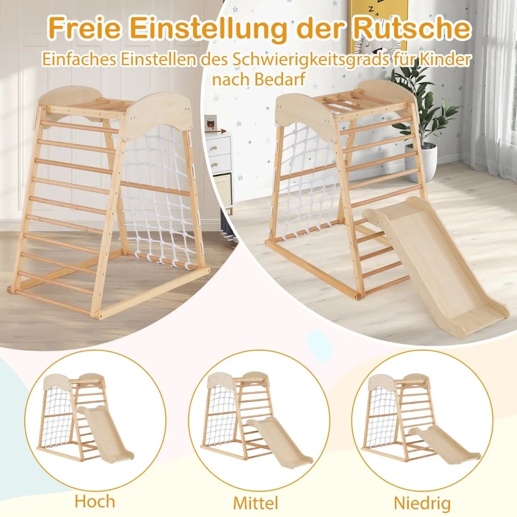 Costway Lezecký rám Indoor 6 v 1 vytahovací tyč a skluzavka a šplhací skály