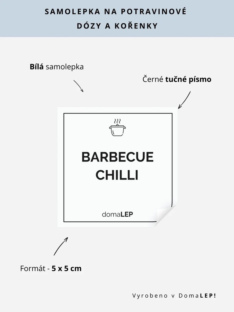 Samolepka na kořenky BARBECUE CHILLI bílá 5 × 5 cm tučné písmo