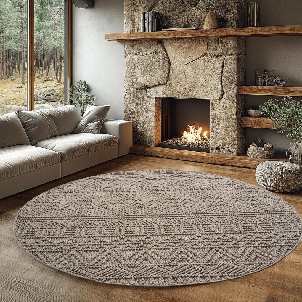 Ayyildiz, Kusový koberec Helix 2202 beige kruh, 80x80, béžová, chodba / předsíň