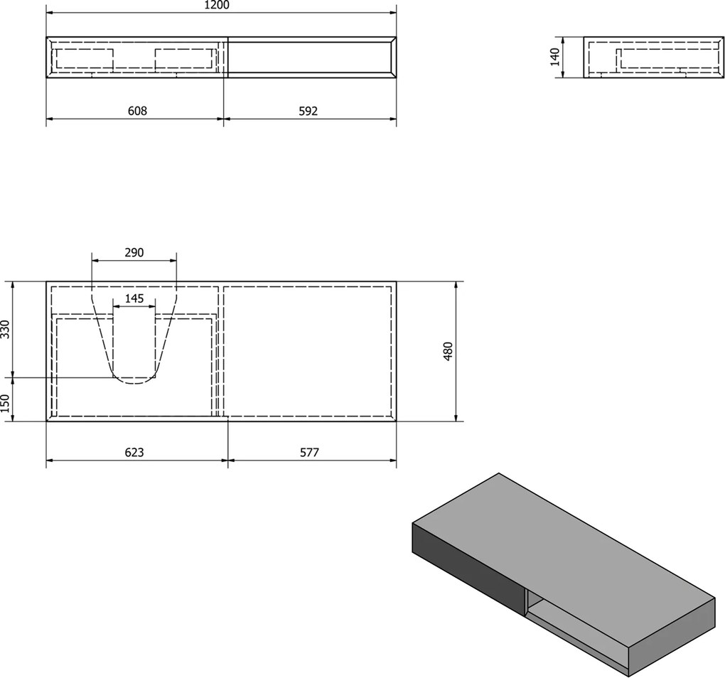 Sapho MORIAN umyvadlová skříňka 120x14x48 cm dub černý, levá MR122
