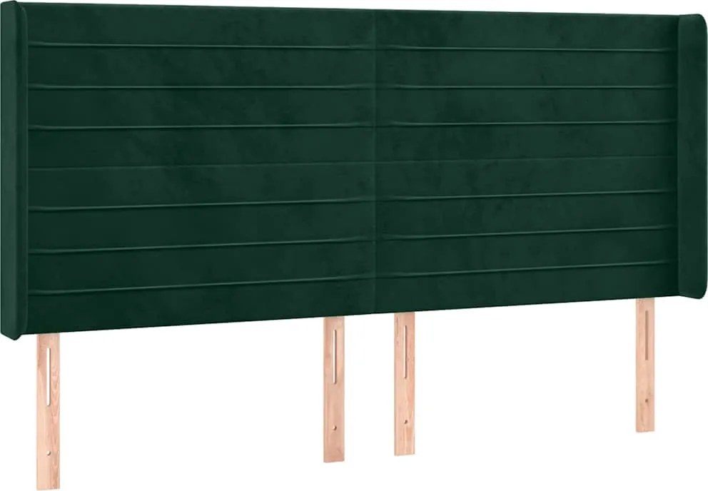 Čelo postele s LED tmavě zelené 203 x 16 x 118/128 cm samet 3124257