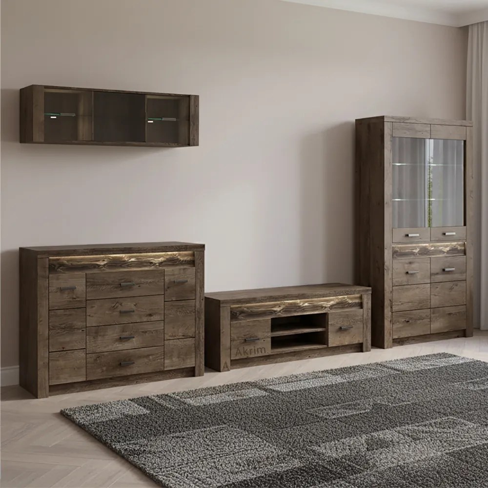 Obývací stěna INDIANAPOLIS t | sestava F | 370 cm | jasan tmavý
