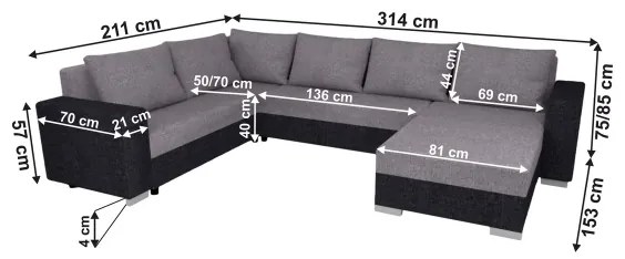 Čalouněná univerzální rozkládací sedací souprava do U YORK šedá/béžová/hnědá