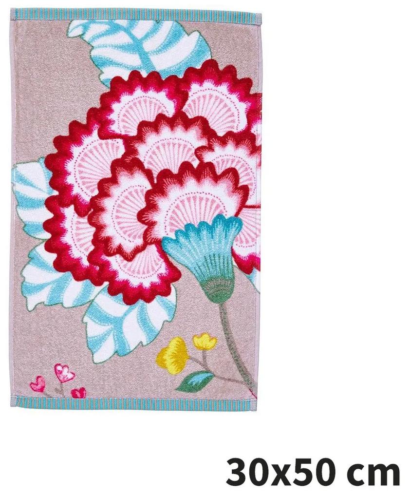 Malý ručník na ruce, květinový vzor, savý ručník do koupelny, 100% bavlněný velur, barva khaki, PiP Studio - 30x50