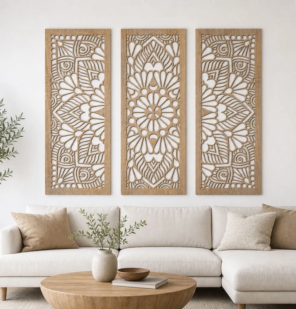 dřevo života Dřevěná 3 dílná mandala QUADRO Zvolte barvu dekoru: Ořech, Rozměry šxv (cm): 120x100