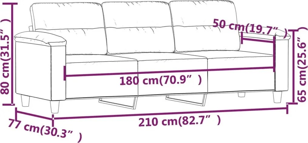 vidaXL 3místná pohovka 180 cm tkanina z mikrovlákna [359569] Barva: krémová