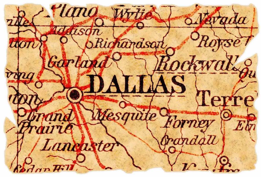 DIMEX | Vliesová fototapeta Stará mapa Dallasu MS-5-1535 | 375 x 250 cm| červená, černá, hnědá