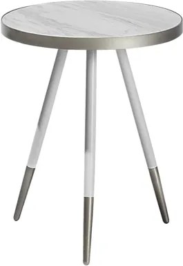 Odkládací stolek se vzhledem bílého mramoru a bílo-stříbrnými nohami RAMONA