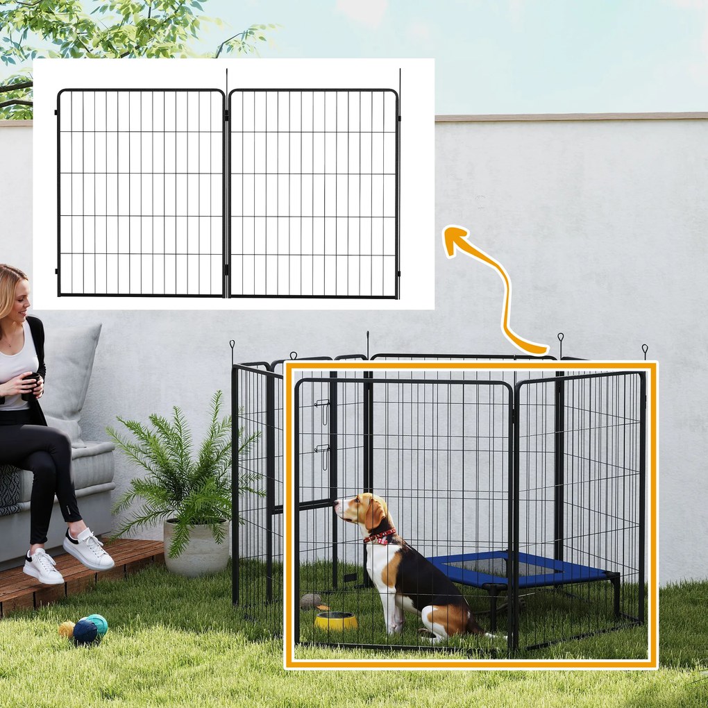 PawHut sada 2 nástavců na ohradu pro štěňata, ohradní panely pro psy, hřiště pro domácí mazlíčky, ocelový plot pro štěňata, šedá barva