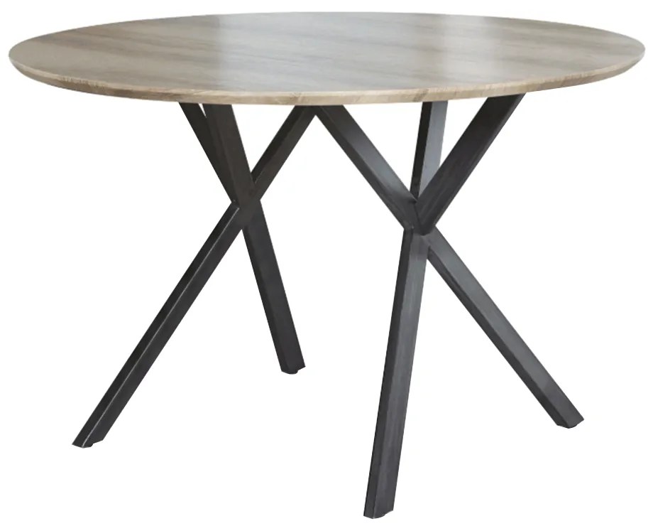 Jídelní stůl AKTON průměr 100 cm, MDF dezén dub šedý, kov černý lak