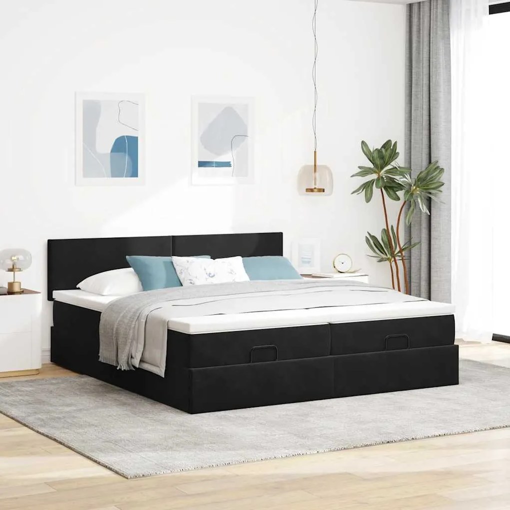 Osmanský rám postele s matracíes černá 160x200cm samet 3312052