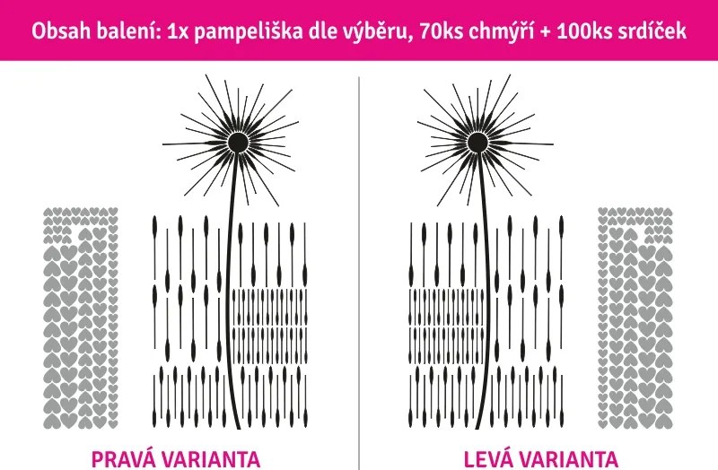 WALLVINIL Samolepky na zeď - Pampeliška 2012 Barva: Černá, Velikost: 120x50 cm, Pravá / Levá: LEVÁ (rostlina je nakloněna doleva)