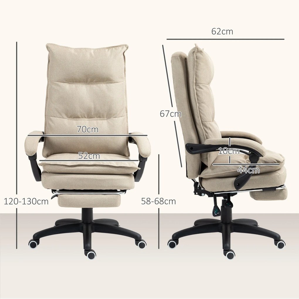 Masážní kancelářská židle Vinsetto, ergonomická židle s nastavitelnou výškou, sklápěcí opěradlo, vestavěný podnožník, ovládání pomocí kabelového ovla…