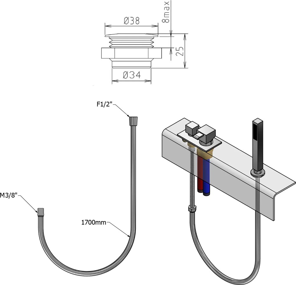 Sapho průchodka pro sprchu na okraj vany kulatá chrom 1205-04