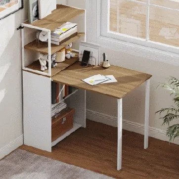 HOMCOM Skládací psací stůl, kuchyňský stůl se 4 policemi, počítačový stůl, pracovní stůl, stůl pro notebook 105 x 60 x 127 cm, přírodní dřevo