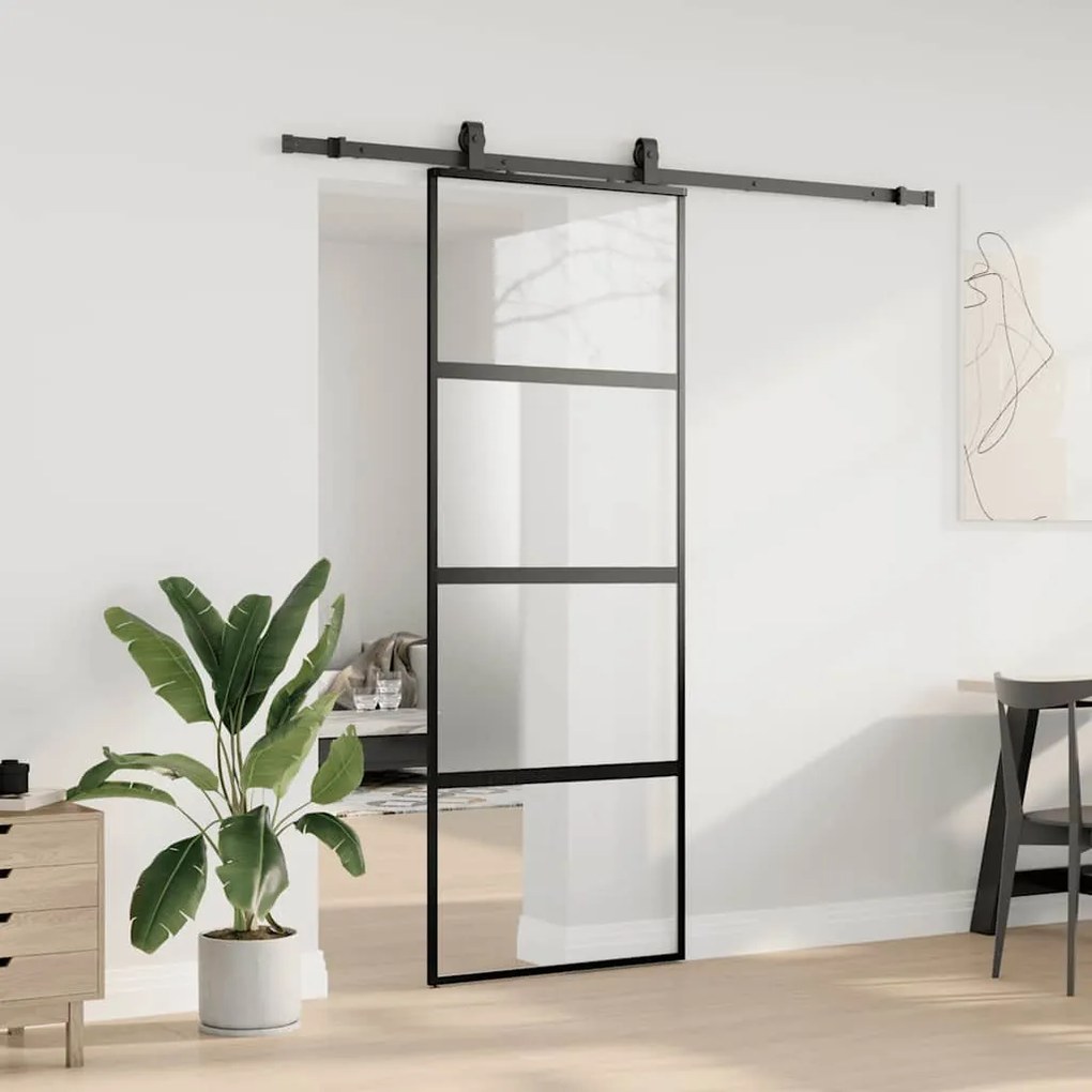 Posuvné dveře se sadou kování černé 76x205 cm Tvrzené sklo 3375889