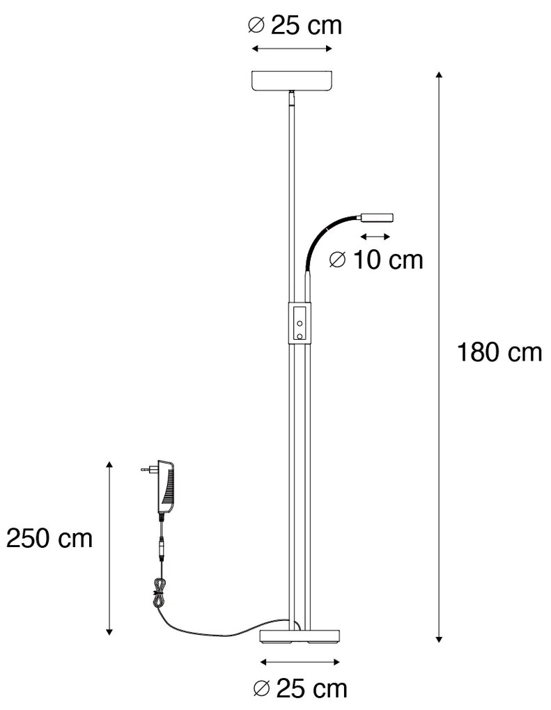 Stojací lampa bronzová vč. LED a stmívače s lampou na čtení - Kelso