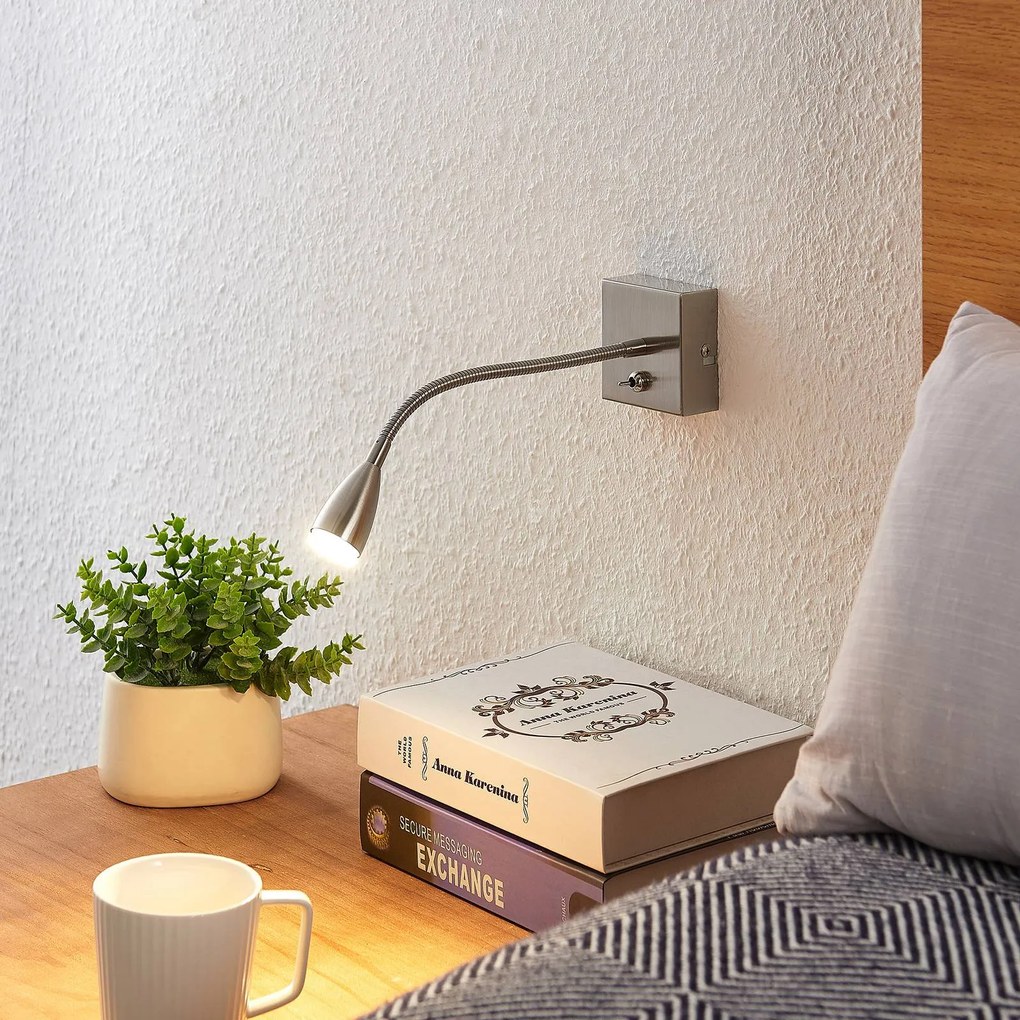 Lindby Jolka LED lampa na čtení, nikl satinovaný