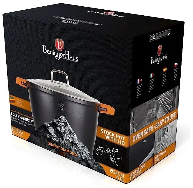 BERLINGERHAUS Hrnec s mramorovým povrchem a poklicí 24 cm Granit Diamond Line BH-1100