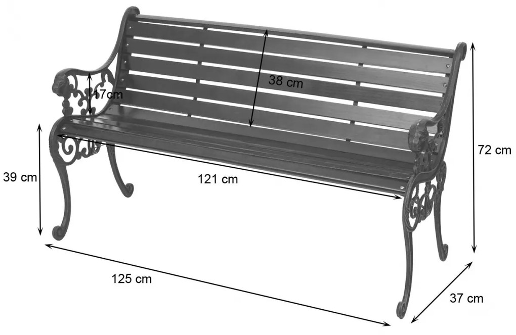 Zahradní lavice F98 2-místná - litina / dřevo, 125 cm - Světle hnědá