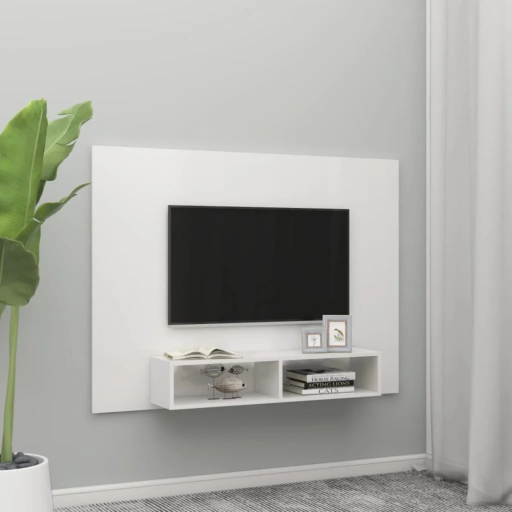 vidaXL Nástěnná TV skříňka bílá vysoký lesk 135x23,5x90 cm dřevotříska