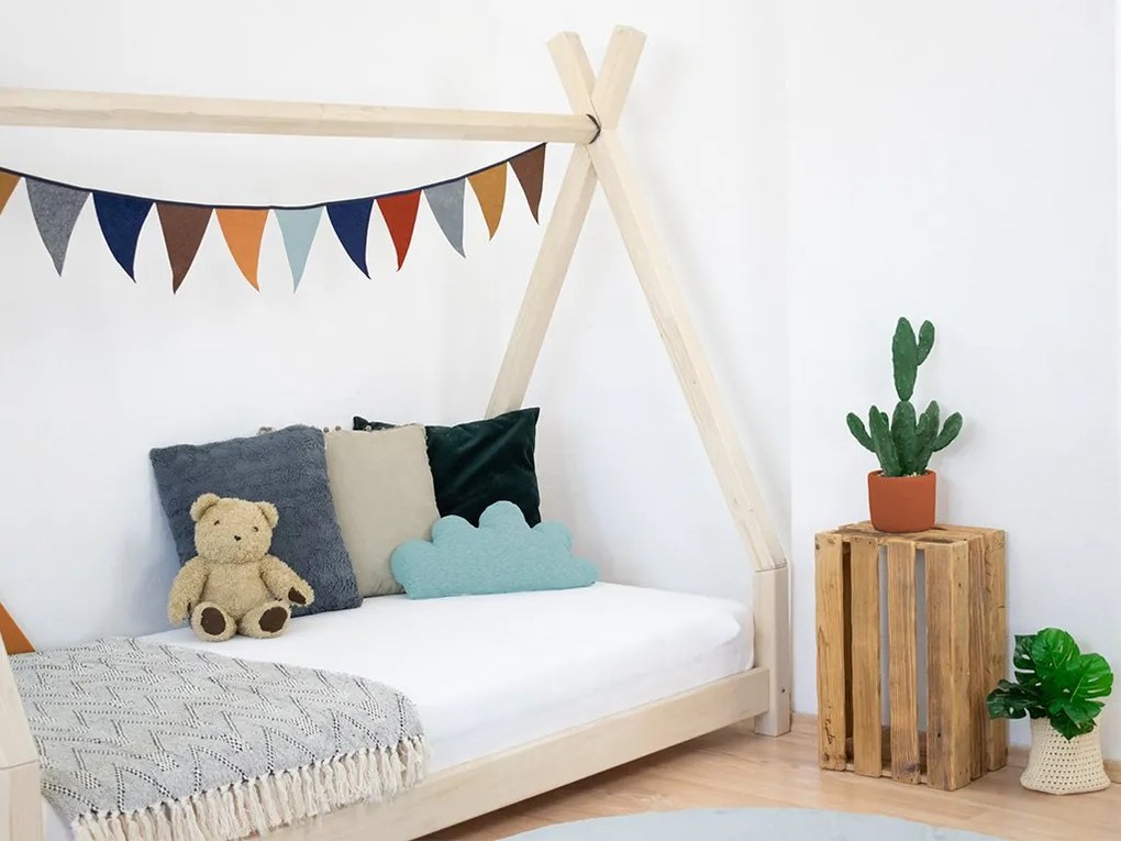Benlemi Dětská dřevěná postel NAKANA ve tvaru teepee Zvolte barvu: Béžová, Zvolte rozměr: 90x160 cm