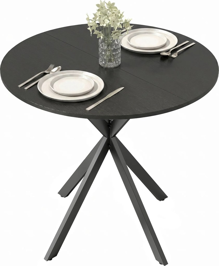HOMCOM kulatý jídelní stůl 80 cm, industriální s křížovými ocelovými nohami, pro 2 osoby, černý