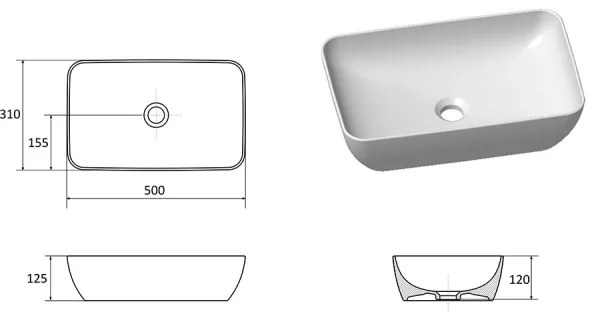 Ravak XJX0D150000 - Umyvadlo na desku CERAMIC SLIM 50x31 cm keramika/černá