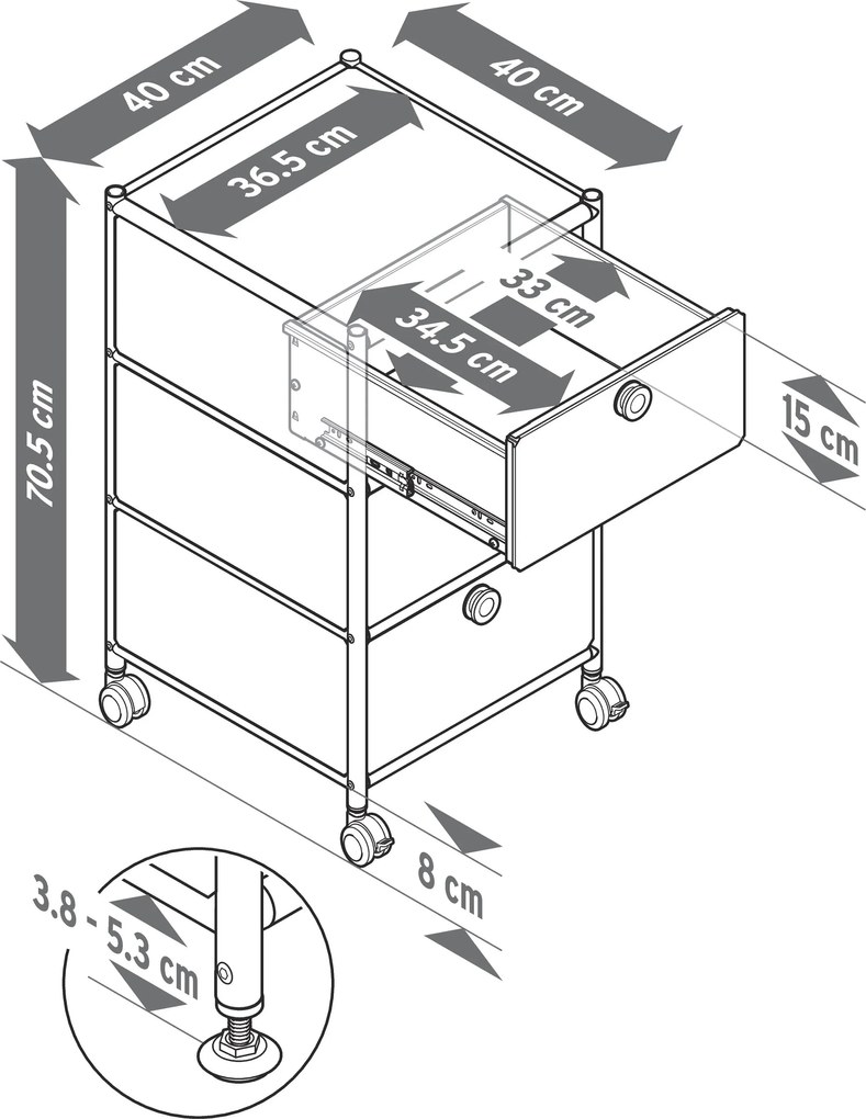 Tchibo - Kontejner na kolečkách CN3 se 3 zásuvkami, šedý