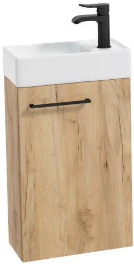 Erga Kim, závěsná WC skříňka 39x21x60 cm + keramické umyvadlo 40cm, dub řemeslný Craft, ERG-207-D-04004+1406