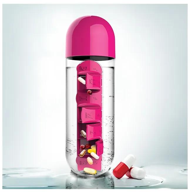 ASOBU multifunkční týdenní dávkovací láhev Pill Organizer růžová 600ml