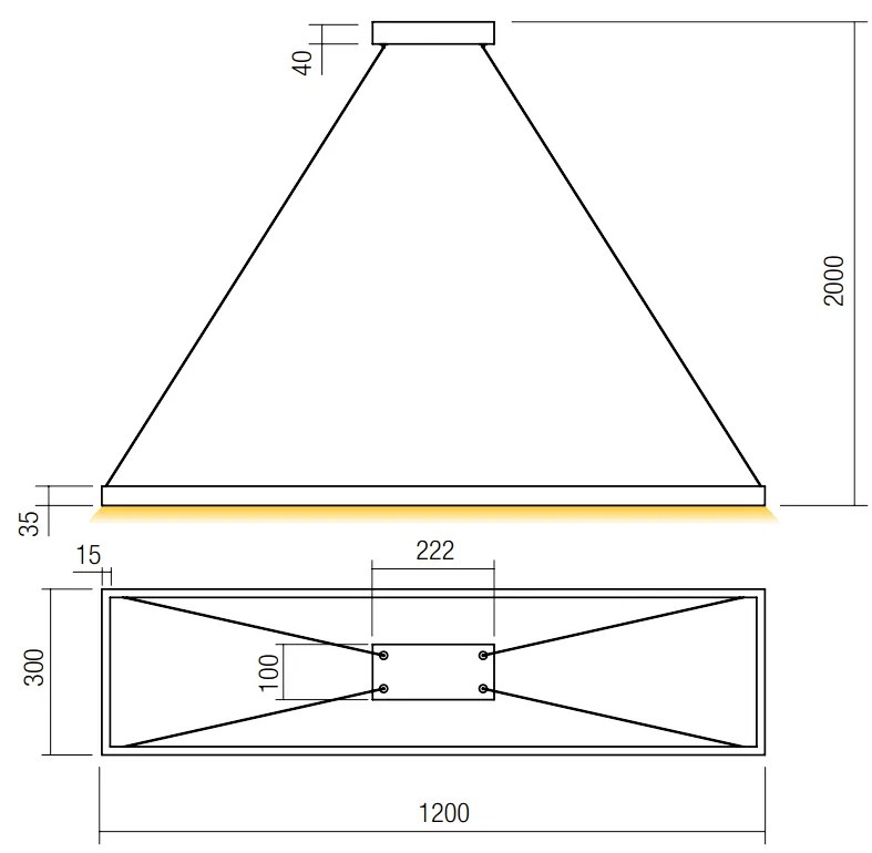 Závěsné hranaté LED světlo Redo FEBE 01-2925/ LED 50W/barva světla 3000K