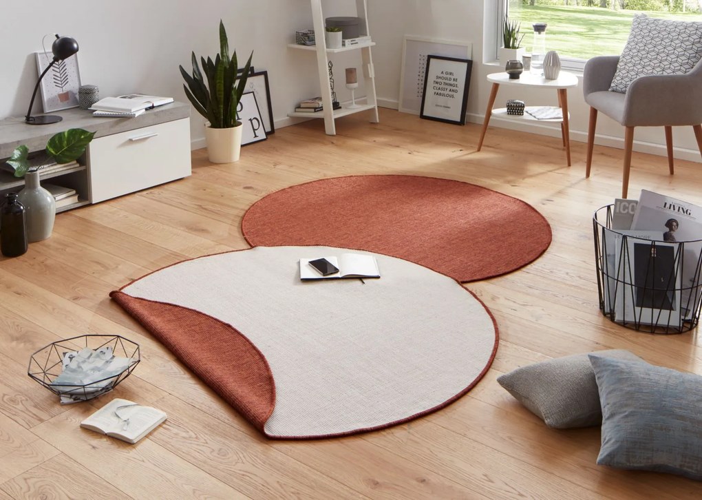 NORTHRUGS - Hanse Home koberce Kusový koberec Twin-Wendeteppiche 103098 terra creme kruh – na ven i na doma - 140x140 (průměr) kruh cm