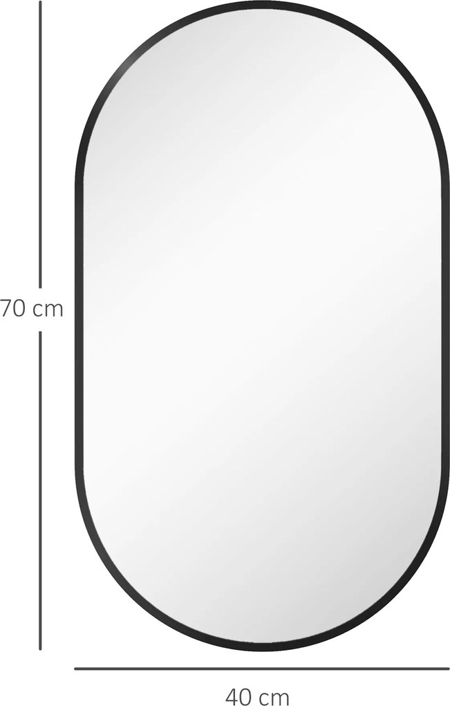 HOMCOM Oválné Koupelnové Zrcadlo 40x70 cm s Hliníkovým Rámem Dekorativní Zrcadlo na Zeď Horizontální nebo Vertikální pro Obývací Pokoj Vstupní Halus …