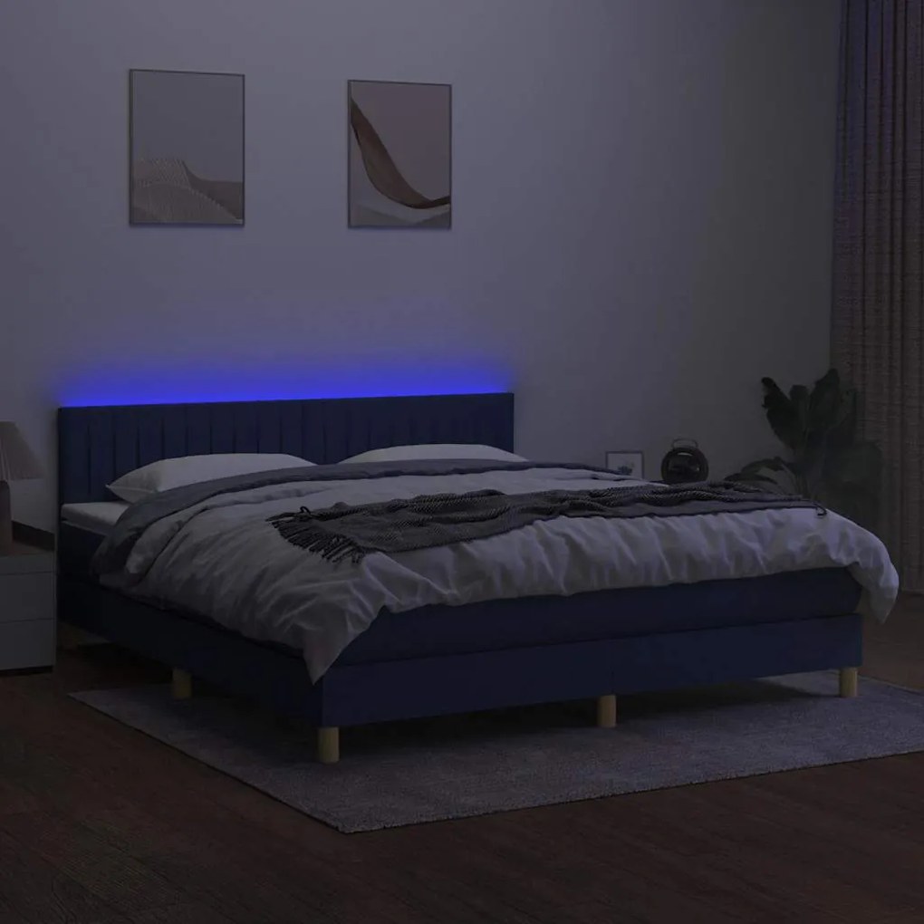 Box spring postel s matrací a LED modrá 160x200 cm textil 3133891