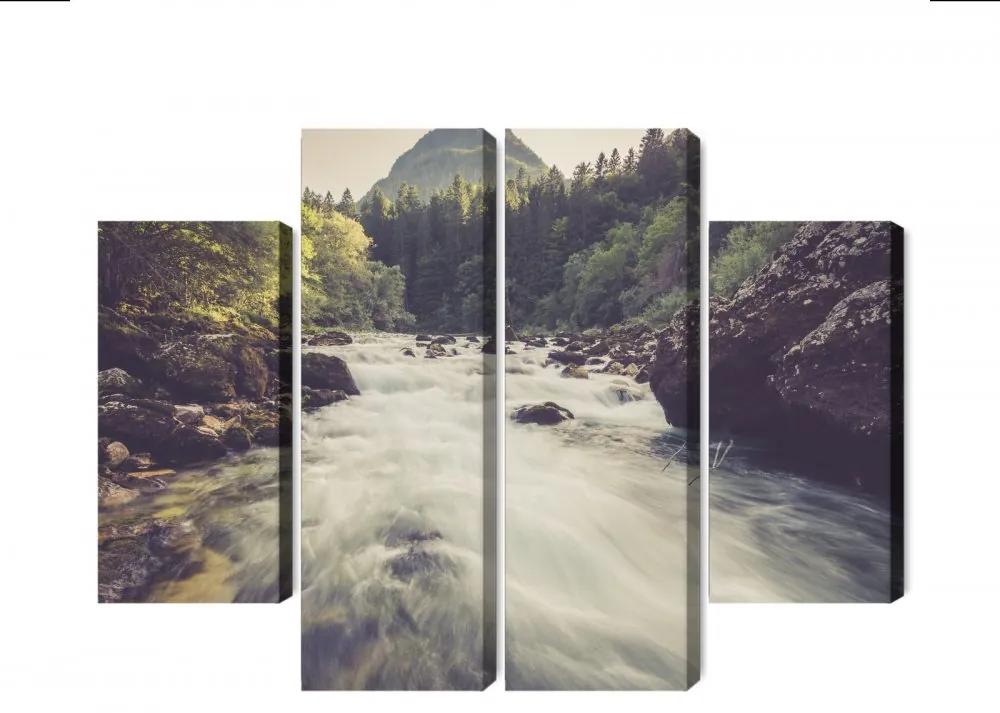 Vícedílný obraz Horská Řeka V Lese Nedostatek Nedostatek Přírodní plátno 160x120