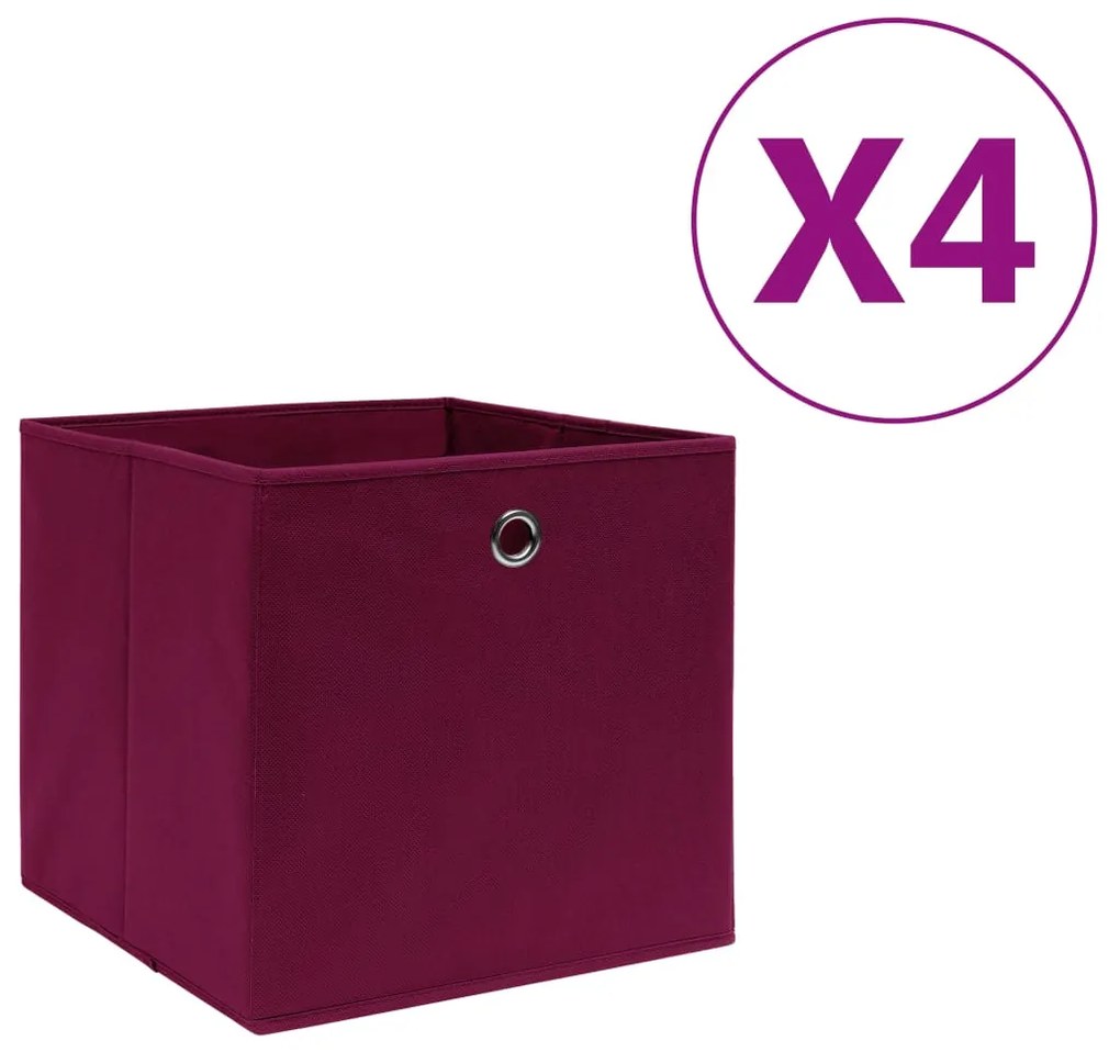 Úložné boxy 4 ks netkaná textilie 28 x 28 x 28 cm tmavě červené 325199