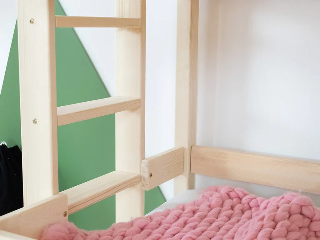 Benlemi Dřevěná patrová postel KILI ve tvaru domečku Zvolte barvu: Transparentní vosková lazura matná, Zvolte šuplík: Bez šuplíku, Zvolte výšku: 207 cm