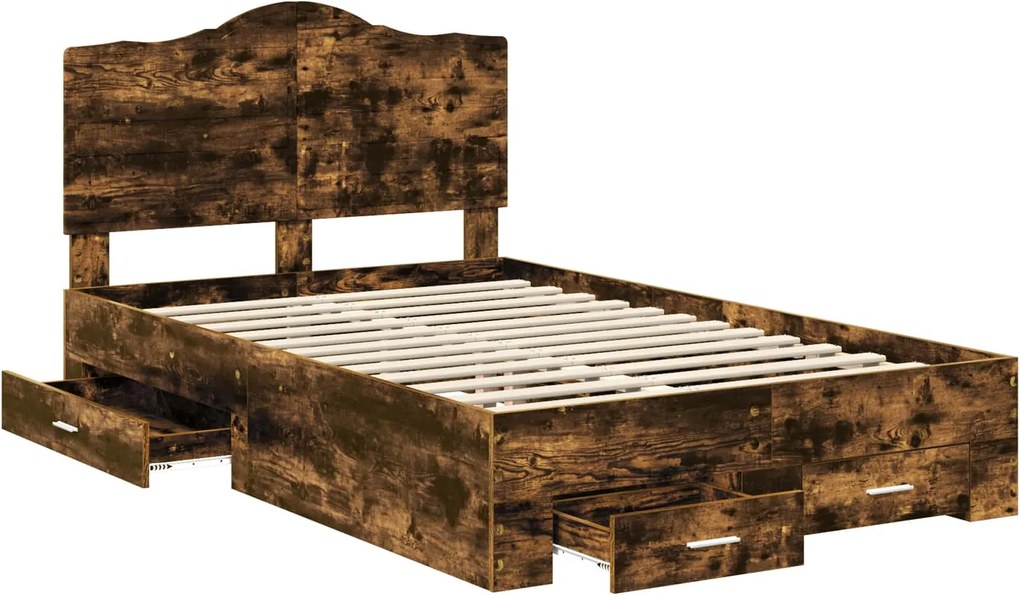 Rám postele s čelo Kouřový dub 135 x 190 cm Kompozitní dřevo 3413616