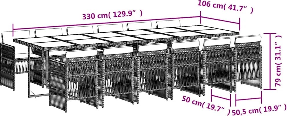 13dílný zahradní jídelní set s poduškami černý polyratan 3210942