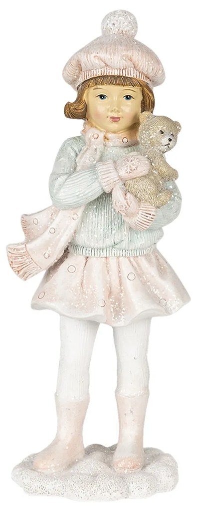 Vánoční dekorativní soška holčičky s medvídkem - 11*7*21 cm