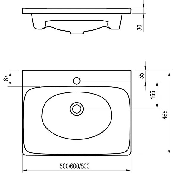 Ravak XJX01250000 - Zápustné umyvadlo BALANCE 50x46,5 cm keramika/bílá