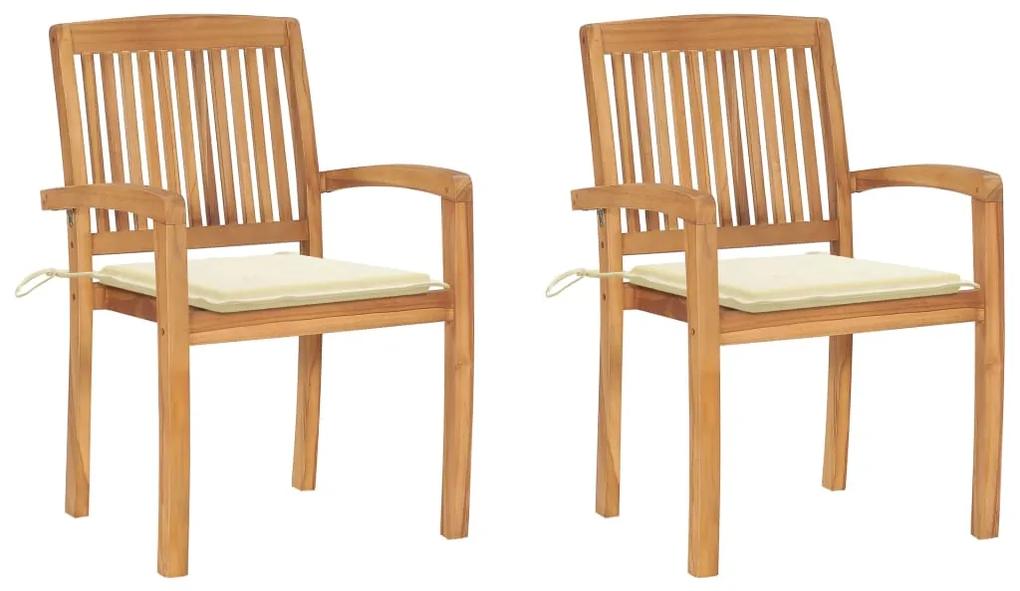 3063254 vidaXL Zahradní židle 2 ks krémové podušky masivní teakové dřevo