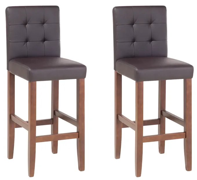 Sada dvou barových židlí čalouněných hnědou koženkou, MADISON